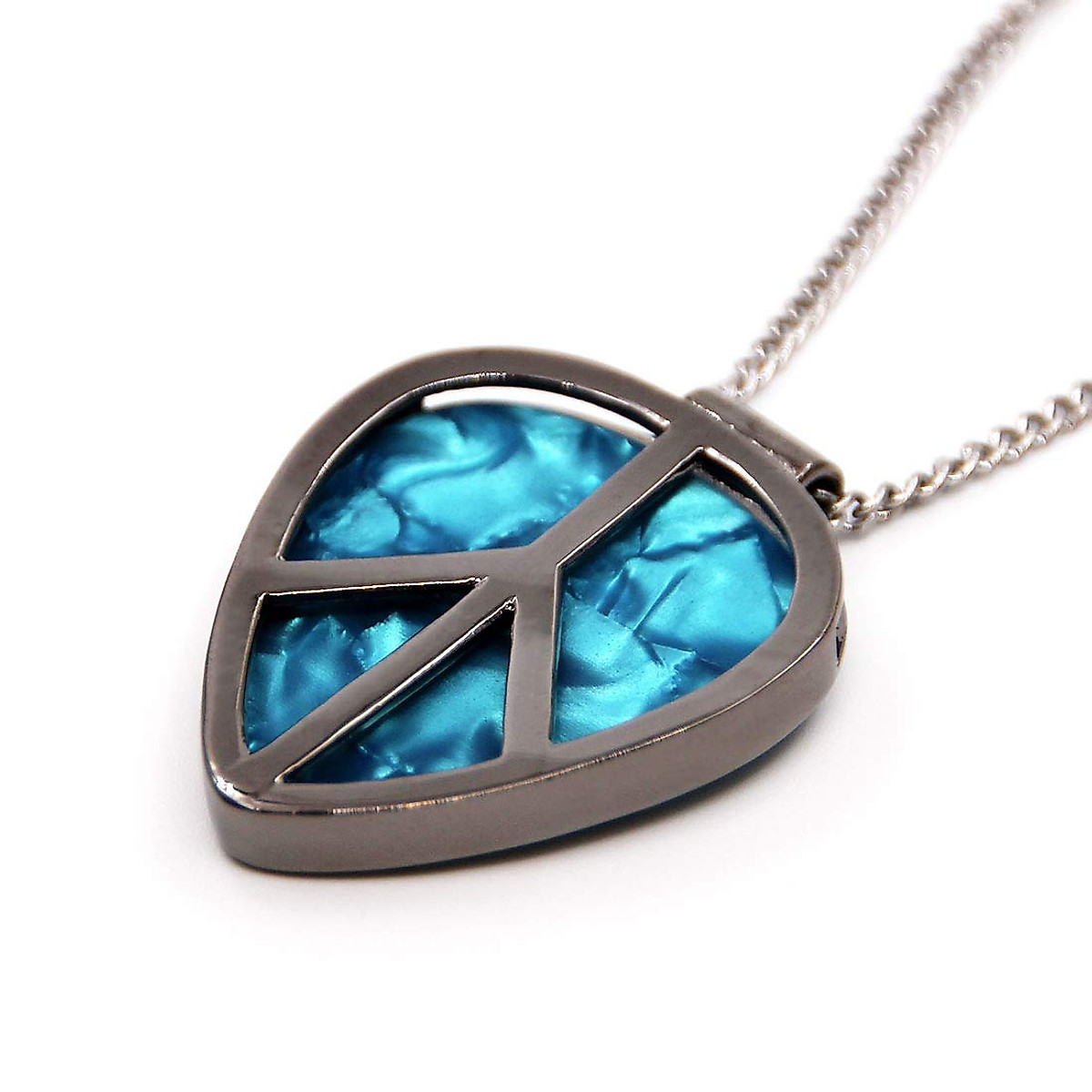 PICKRING Peace shape Guitar Pick Holder Necklace/Guitar Picks Keeper Storage Pendant Necklace Musicians Gifts (Metal Black)