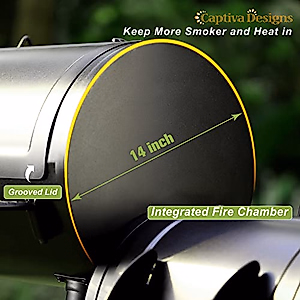 Captiva Designs Charcoal Grill with Offset Smoker, All Metal Steel Made Outdoor Smoker, 512 sq.in Cooking Area, Best Charcoal Grill & Smoker Combo for Outdoor Garden Patio and Backyard Cooking