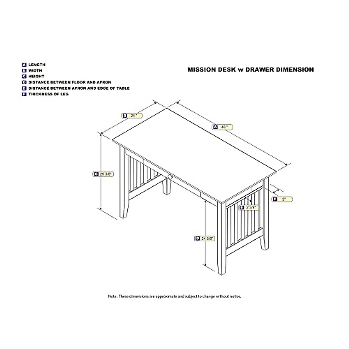 AFI Mission Desk with Drawer White