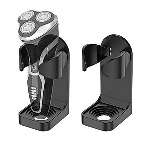 POANES Adjustable Electric Shaver Holder Wall Mount, 2-Pack Nailless Glue Razor Holder, Electric Toothbrush Holder, White Bathroom Shower Electric Shaver Holder
