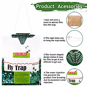Dwcom 2 Pack Large Fly Traps Outdoor, Ranch Fly Trap Killer Bag, Fly Repellent for Outdoor Farm/Orchard