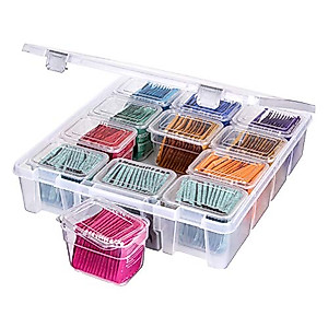 AB Designs 6965ABD Super Satchel with 9 Small Bins Inside, Stackable Home Storage Organization Container, Clear with Sliver Latches and Handle