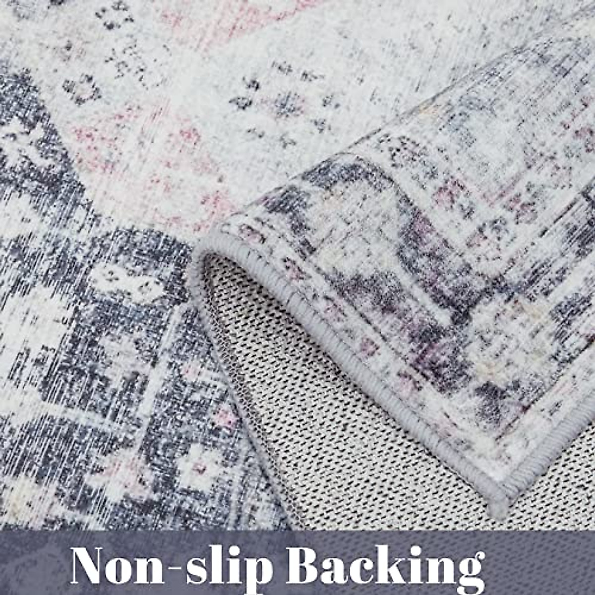 RUGSREAL Area Rug 2'x3' Machine Washable Rugs Grey Boho Rug Persian Distressed Entryway Rug Doormat Non Slip for Living Room, Bedroom, Bathroom, Kitchen, Floor Decoration Carpet Mat