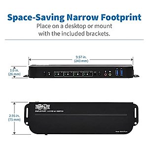 Tripp Lite 4 Port DisplayPort USB KVM Switch, Quad Port DP USB KVM Switch, 4K 60 Hz, HDR, HDCP 2.2, DP 1.4, USB 3.0 Cables, Black (B005-DPUA4)