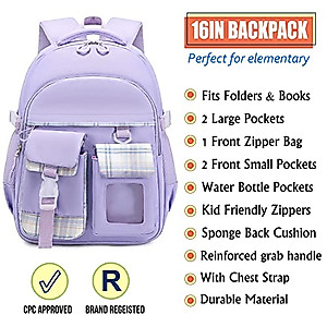 Vimivon Backpack for Girls Kids Elementary School Bag Checkered Water Resistant Teen Girl Travel Daypack Teen Girls Backpack