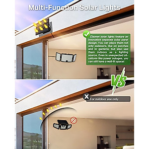 CLAONER Motion Sensor Outdoor Lights - 3500LM 234 LED Solar Outdoor Lights with Remote Control, IP65 Waterproof 3 Heads Flood Lights, 330° Lighting Angle Solar Security Lights with 16.4ft Cable 2 Pack