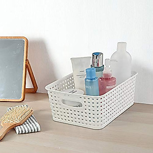 Cand 4 Packs Plastic Weave Storage Basket, 10.08" x 7.67" x 4.05", White
