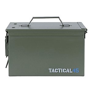 Tactical45 M2A2 50 Cal Ammo Can Army Green Ammo Storage Container with Front Latch System Steel Military Grade Ammo Case