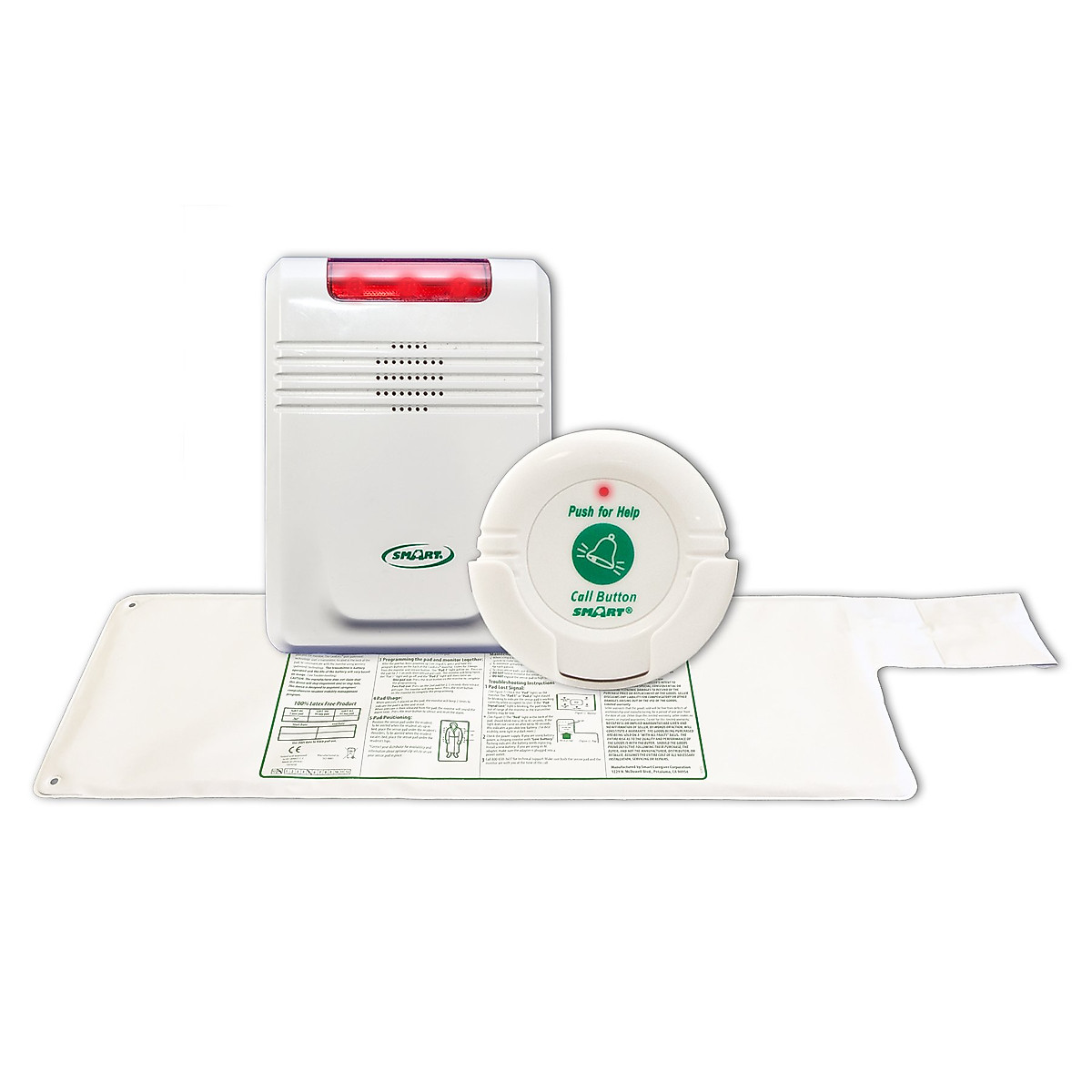 Smart Caregiver Wireless Bed Exit Alarm System - Weight Sensing Bed Pad with Call Button and Wireless Monitor - Bed Alarm Automcatically Alerts Caregiver When They Get Up to Help Prevent Falls