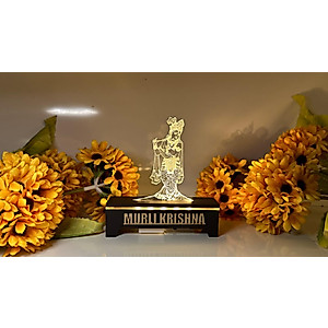 4OUR FAITH 3D Illusion Lord Krishna Kanahiya with LED Light, Lord Krishan for Gift/Home Décor/Office/Car Dashboard/Mandir (Shri Krishana Statue) – (4.35”x2”x4.35”) – Pack of 1