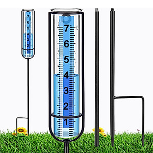 Richene Rain Gauge Upgrade, 7" Freeze-Proof Glass Rain Gauge Outdoor, Large Clear Numbers and Adjustable Height - Stylish and Practical Rain Measuring Tool for Garden, Lawn, Patio, and Farm Use