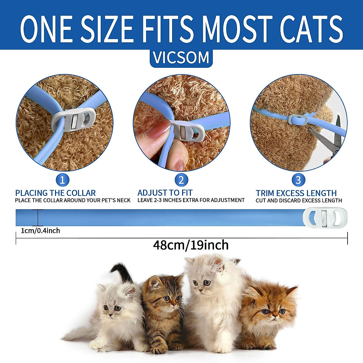 4 Pack Flea Collar for Cats, Cat Flea and Tick Collar 8 Months Prevention Cat Flea and Tick Treatment, Waterproof Adjustable Cat Flea Collar, Natural Anti Tick and Flea Collar for Kitten, Blue