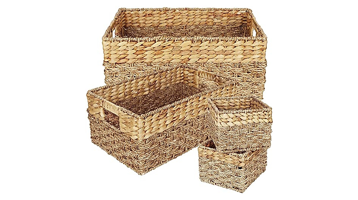 Wicker Storage Basket Set - Rustic, Durable Water Hyacinth & Seagrass ...