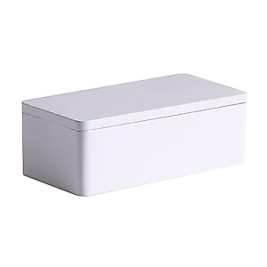 Tianhui Food Storage Containers Tin Box with Airtight Lids Kitchen Pantry Organization Metal Box, Ivory White, S