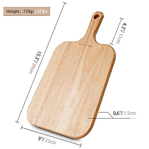 YUSOTAN Rubber Wood Cutting Board with Handle - Versatile for Meat, Cheese, Vegetables, Bread, and Charcuterie - Decorative Serving Board for Kitchen and Dining Room. Size: 13" x 8"