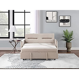 Caroun 57" Pull Out Sleep Sofa Bed Sofa Sleeper 2-in-1 Adjustable Sleeper with Premium Twin Size Mattress Pad Sleeper Sofa Bed Suitable for Livingroom Bedroom Beige(Beige G)