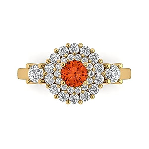 Clara Pucci 1.12 ct Round Cut Halo Solitaire Genuine Red Simulated Diamond Engagement Promise Anniversary Bridal Ring 18K Yellow Gold 3.5