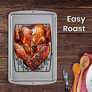Roasting Rack for Roasting Pan,Baking Rack for Cooking, Roasting, Cooling and Grilling,V Shape Non-Stick Wire Rack,10×8" Black