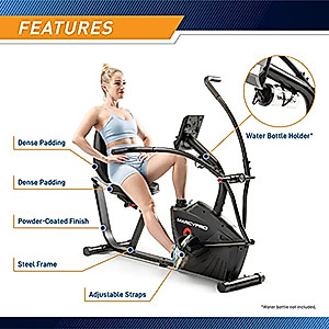 Marcy Dual Action Cross Training Recumbent Exercise Bike with Arm Exercisers, Gym Equipment for Work from Home Fitness, Black JX-7301