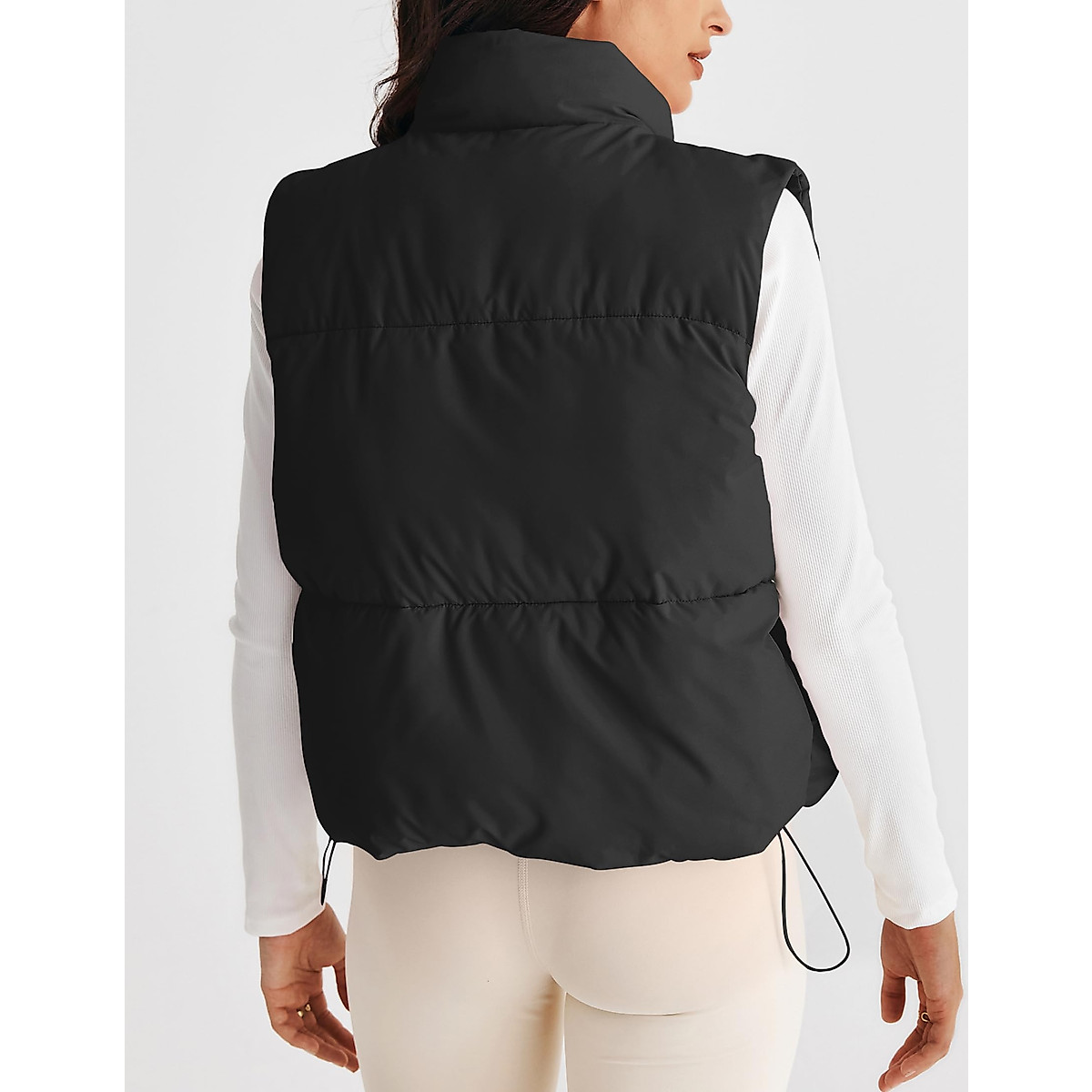 MEROKEETY Women's Quilted Puffer Vest Lightweight Stand-up Collar Soild Color Warm Outewear, Black, X-Large