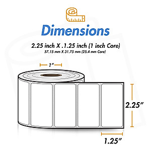 2.25" x 1" Direct Thermal Label - Compatible with Rollo Label Printer & Zebra Desktop Printers – 1” Core, Multipurpose Shipping Address SKU Labels, Adhesive & Perforated - 4 Rolls, 1500/Roll