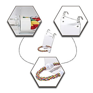 Bird Mirror Birdcage Perches Mirror Cotton Rope Standing Bar Claw Birdcage Chew Toy for Birdcage Stand Perch Budgie Parakeet Cockatiels