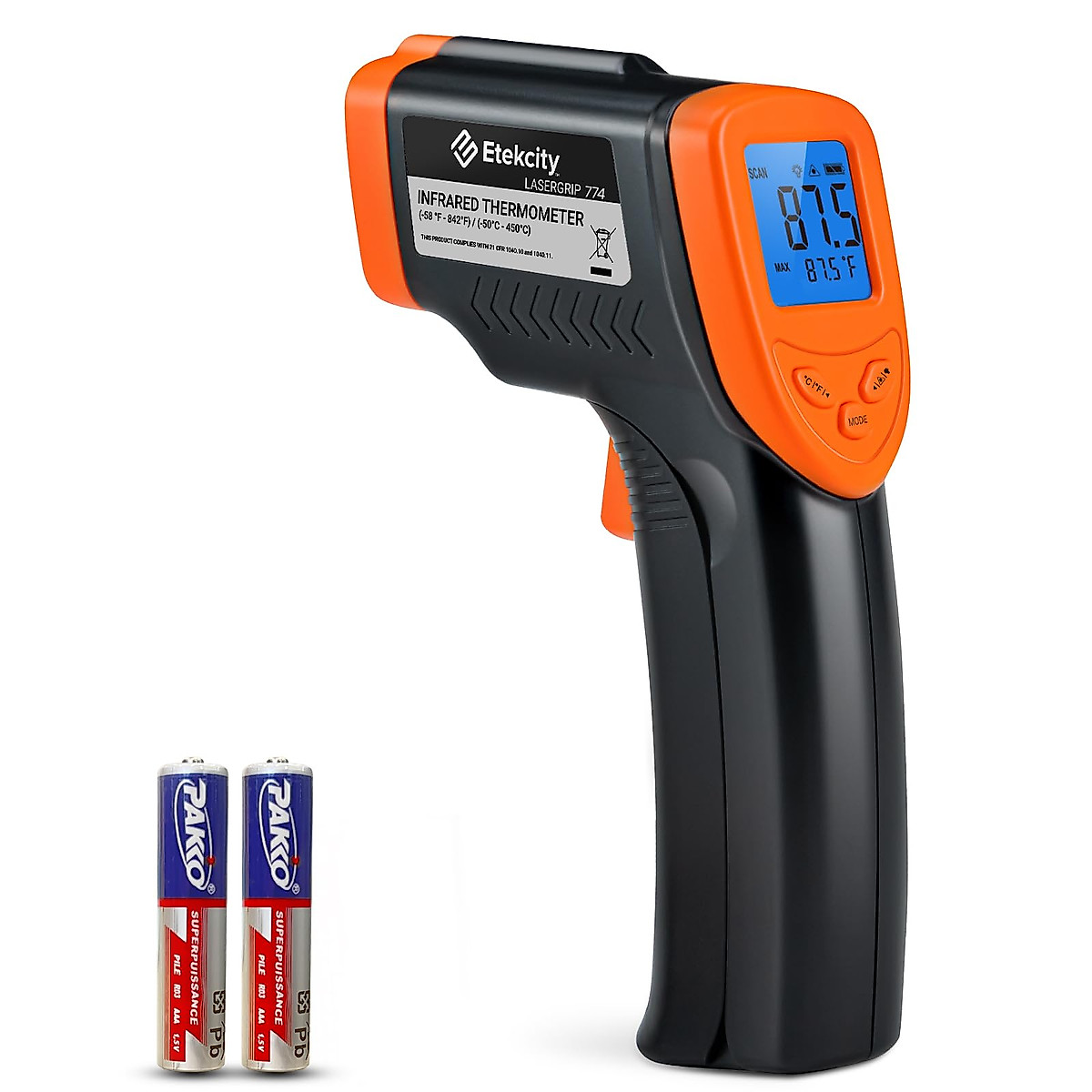 Etekcity Infrared Temperature Thermometer Gun, Laser Food Temp Gun for Pizza Oven, Griddle, Grill, Meat, Candy, Vehicle's Engine, Surface Temp Reader -58°F to 842°F, Orange