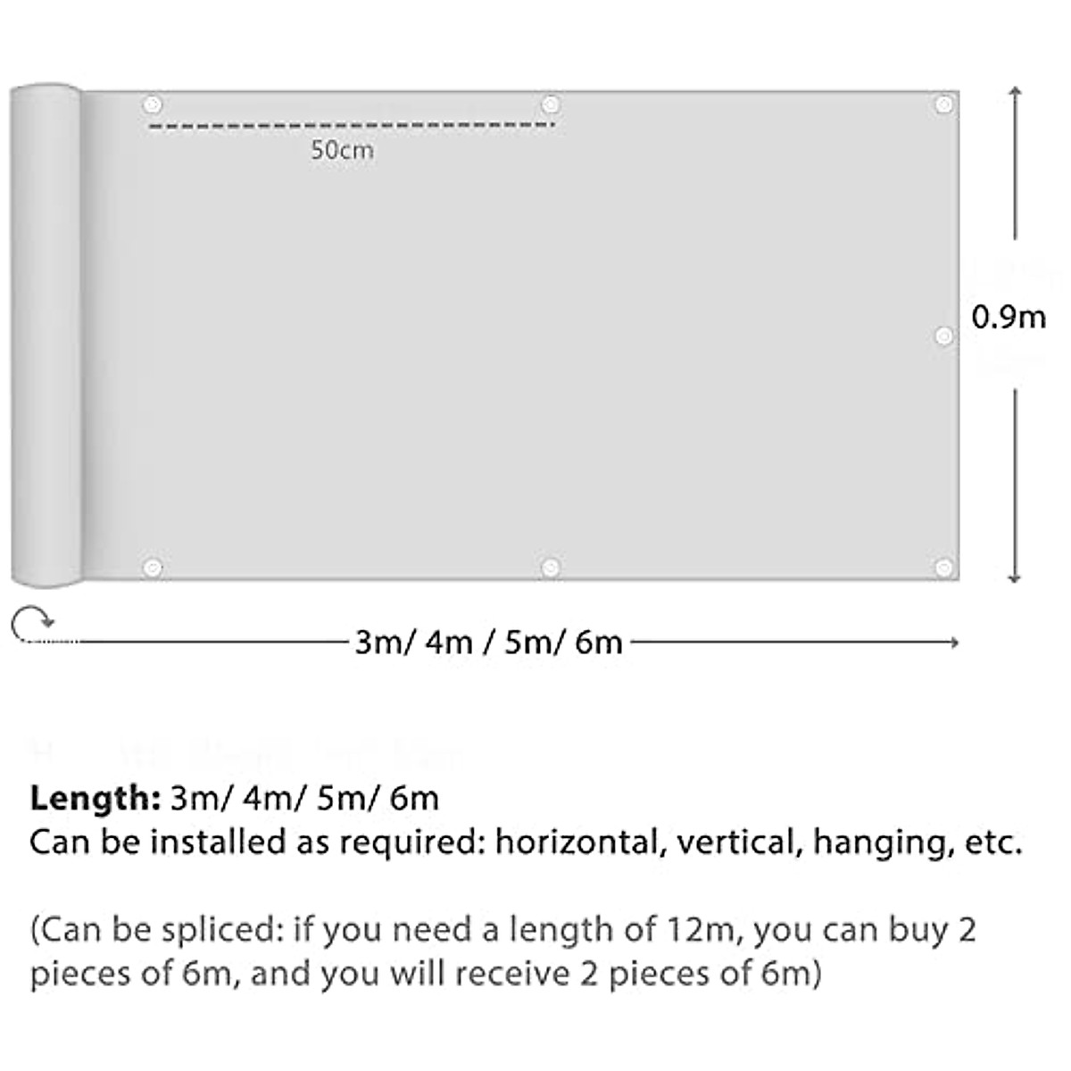 Polyester Balcony Privacy Screen Privacy Fence ScreenPolyester Balcony Privacy Screen, Outdoor Windscreen Sun Shade Cloth Cover with Zip Ties & Rope, UV Proof Weather-Resistant Screens ,0.9*3m