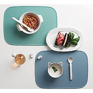 (Set of 2) Pastel Color Silicone Placemat for Dining, Tabletop, Kitchen Table | Dishwasher Safe, Oven Safe up to 482 F | Made in Korea (Red)