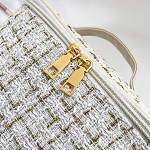 UBMSA Travel Makeup Bag Cosmetic Bag for Women Girls, Large Capacity Weave Woolen Cloth Travel Toiletry Organizer Makeup Bags Accessories Storage (White)