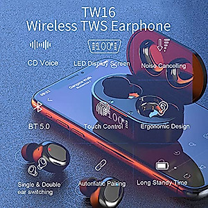 ZWYING TWS Earbuds, BT 5.0 Headphones with Mini Charging Bin, LED Battery Display, Premium Sound, Automatic Pairing, in-Ear Earphones Buit in Mic, Waterproof Sport Headsets (Black)