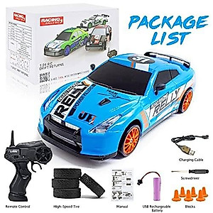 AGNEVE RC Drift Car 1:24 Scale RC Car with LED Lights Glow and Drifting Tires 2.4GHz Remote Control Car 4WD 14KM/h High-Speed RC Cars with 2 Rechargeable Batteries Boys Girls