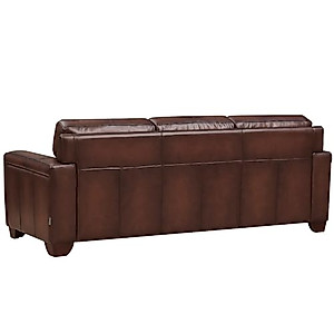 Hydeline Alice Top Grain Leather Sofa Couch, 88", Caramel Brown, Feather Down, Memory Foam and Springs Seating