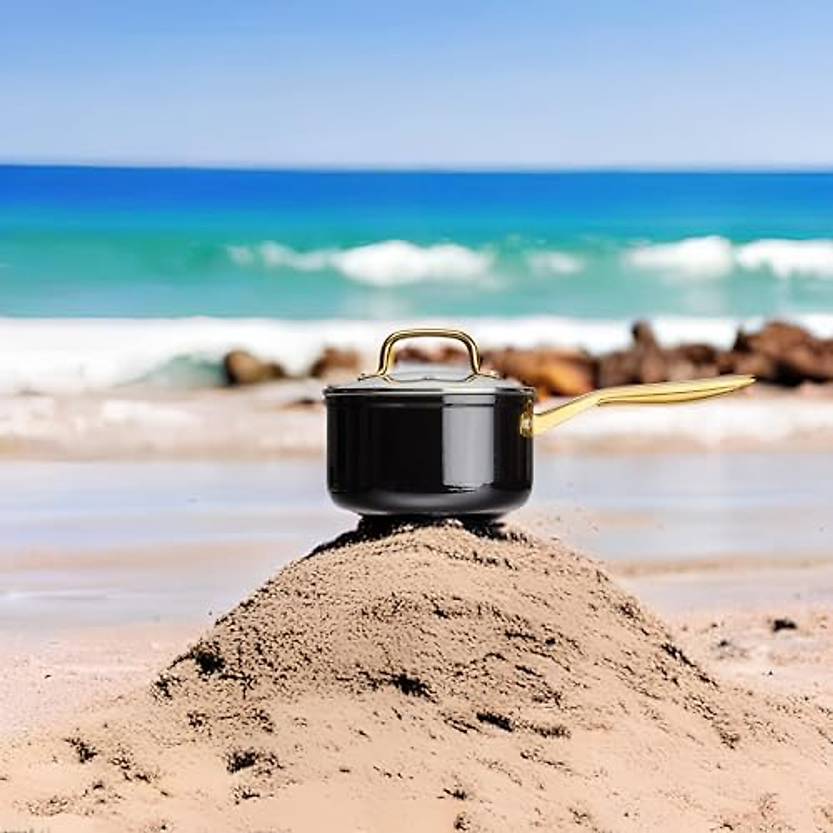 1.5 QT Enamel Black Sauce Pan with Lid, MSMK Designed Enamel Exterior Coating Withstand High Temperature And Fade Resistance, Pfoa Fre, Burnt Also Non Stick, Oven Safe, Dishwasher Safe…