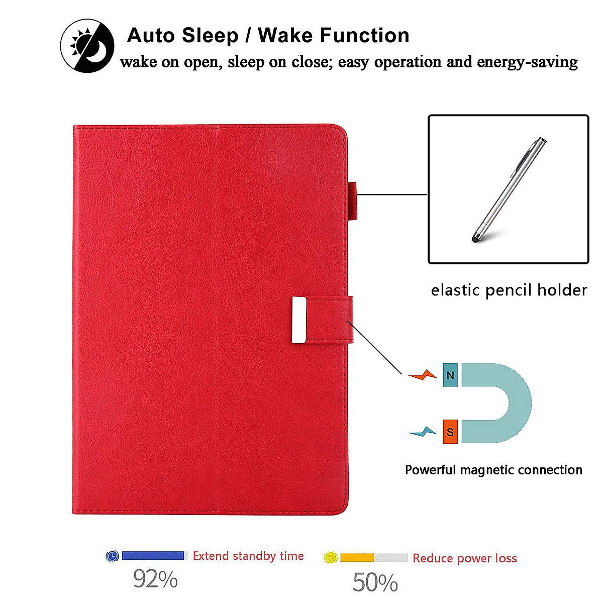 UUcovers Case for Apple iPad 10.2" 9th/8th/7th Generation (2021/2020/2019) & iPad Air 3 10.5 Inch (3rd Gen) & iPad Pro 10.5 Cover with Hand Strap Stand [Pencil Holder] Pocket [Auto Sleep/Wake], Red