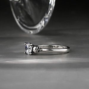 Jeulia Gothic Black Skull Rings Sterling Silver Round Cut Diamond Punk Rings Band Halloween Jewelry for Women Teen Girls CZ Solitare Engagement with Gift Box (Two Skull, 5.5)