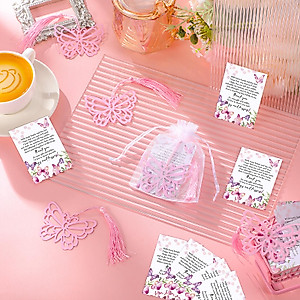 Humyoun 50 Sets Baby Shower Favors for Guests Bulk 50 Metal Book Marks Butterfly Bookmarks 50 Mini Thank You Cards 50 Organza Bags for Baby Shower Guests Souvenirs Reading Lover Gifts