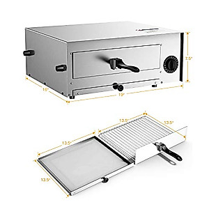 Electric Pizza Oven, Stainless Steel Pizza Baker With Auto Shut-off, Handle, Removable Pizza Tray, Countertop Pizza Maker For Kitchen & Commercial Use