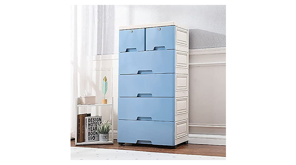 Stylish Blue 6 Drawer Plastic Dresser Organizer