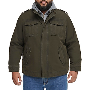 Levi's Men's Washed Cotton Hooded Military Jacket (Regular & Big & Tall Sizes), Olive/Sherpa Lined, 3X