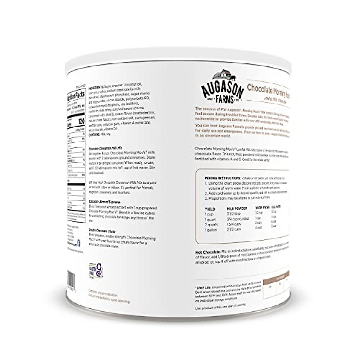Augason Farms Morning Moo's Chocolate Low Fat Milk Alternative Can, Emergency Food Supply, Everyday Meals, 67 Servings