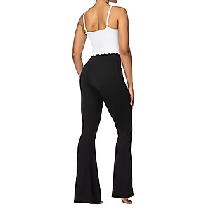 Sunzel Flare Leggings for Women with Pockets, Crossover Yoga Pants with Tummy Control, High Waisted and Wide Leg 32" Midnight Medium