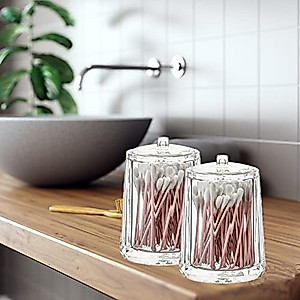 RAYYXP 10 Oz Qtips Holder Clear Plastic with Lid Cotton Swab Container Bathroom Apothecary Storage Jars, Vanity Countertop Canister for Qtips,Cotton Balls,Swabs,Round Pads,Makeup Sponges