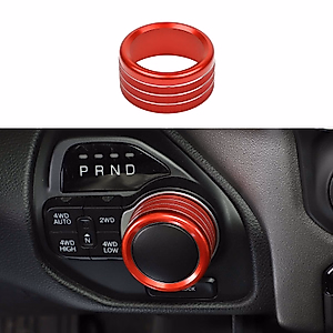 CheroCar for Dodge RAM Aluminum Center Console 4WD Switch Knob Button Cover for 2018-2023 Dodge RAM,Red…
