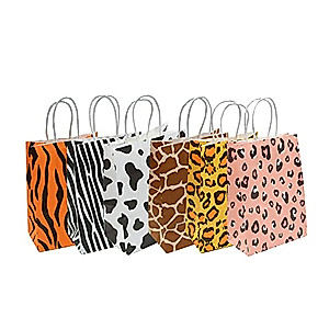 YYaaloa 30PCS Small Gift Bags with Handle Bulk 6 styles Animal Print Party Favor Paper Shopping Bags for Kids Birthday Xmas Party Supplies Retail Bags (animal Print 02, Small 30pcs)