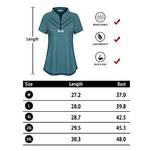 Vldnery Plus Size Women's Polo Golf Shirt Moisture Wicking Workout Zip Yoga Top Shirt (2XL)