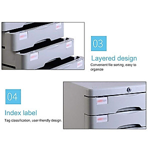 LEYT Flat File Cabinet, 4-Layer Drawer Storage Organization, with Lock/Blank Label，Suitable for Office Supplies Grey