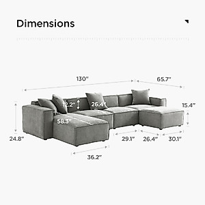 Acanva Luxury Modular Sectional Living Room Sofa Set, Modern Minimalist Style Couch with Ottoman and Chaise, U-Shape, Chenille Grey