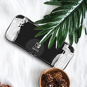 TPU Case Cover for Switch OLED, Clear Protective Case Compatible with Nintendo Switch OLED Model with Tempered Glass Screen Protector and Thumb Stick Caps - Clear