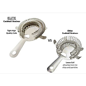 Mnixy STR-4-PRO 4 Prong Strainer with Tight Coil and Double Sided Jigger Cocktail, Stainless Steel, Silver